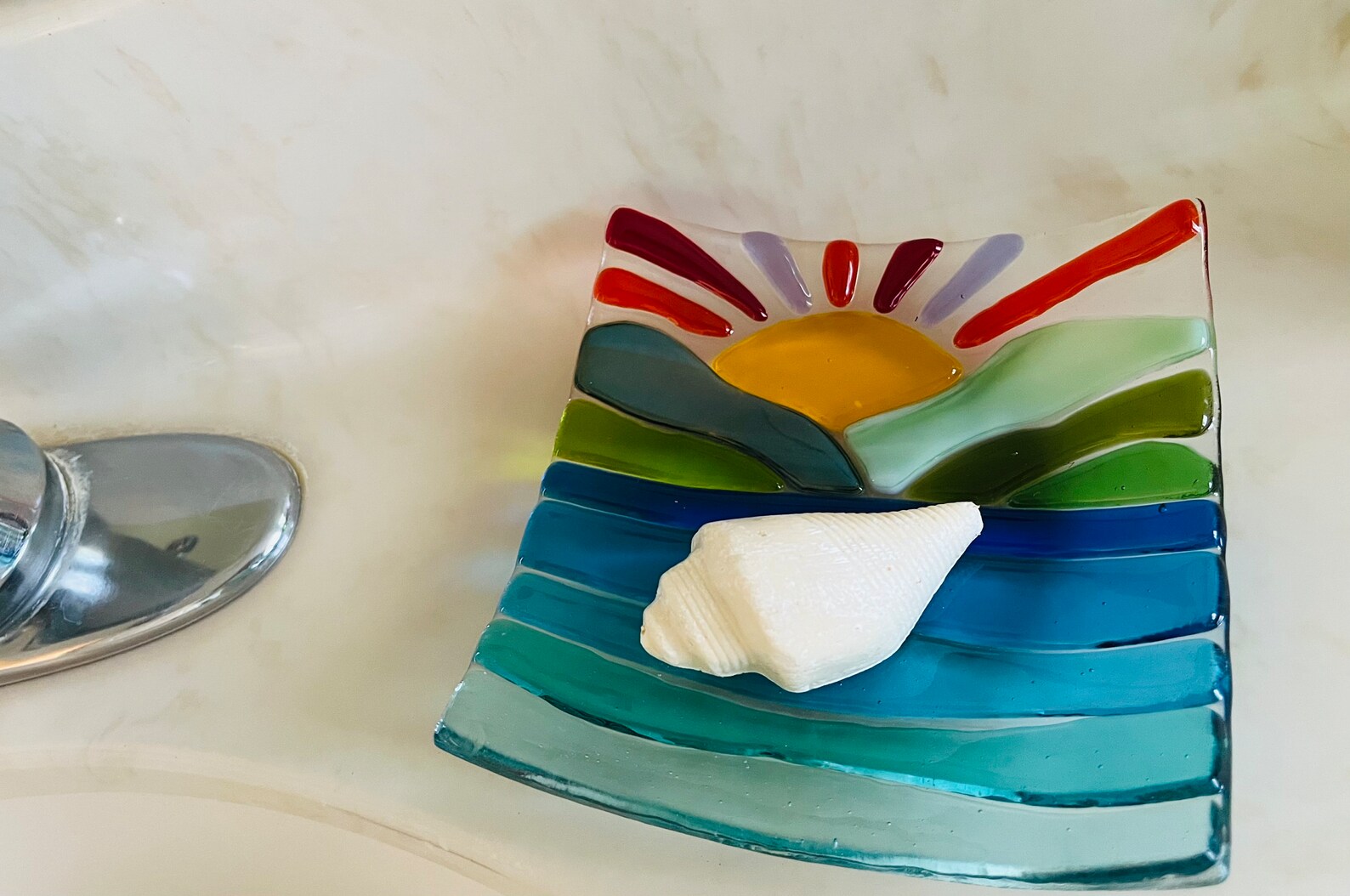 Fused Glass Sunset Plate, Mountain Lake Decor, Handmade Dish - Etsy