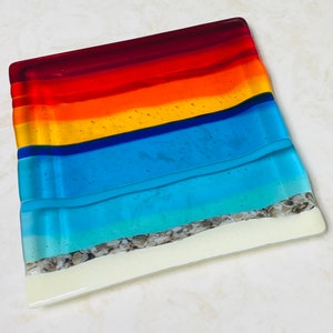 Fused Glass Beach Sunset Plate, Sunset Beach Platter, Ocean Wave Glass ...