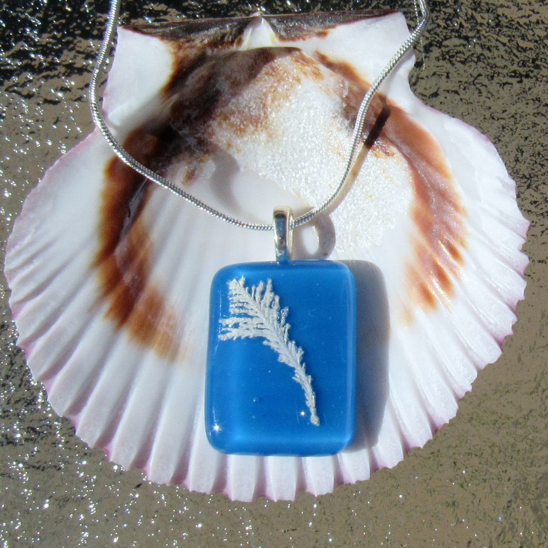 Fused Glass Algae Necklace, Egyptian Blue Pendant - Etsy