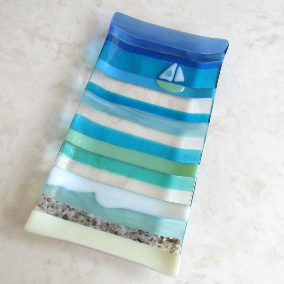 Fused Glass Plate, Glass Boat, Beach Rocks, Ocean Wave, Beach House ...