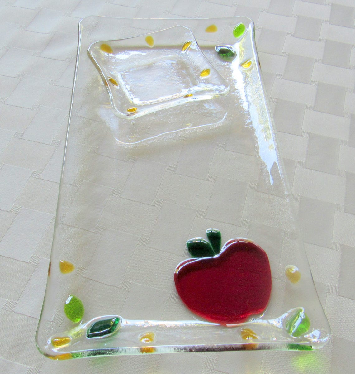 Fused Glass Rosh Hashanah Plate, Apple Honey Dish Set, Judaica Gift - Etsy