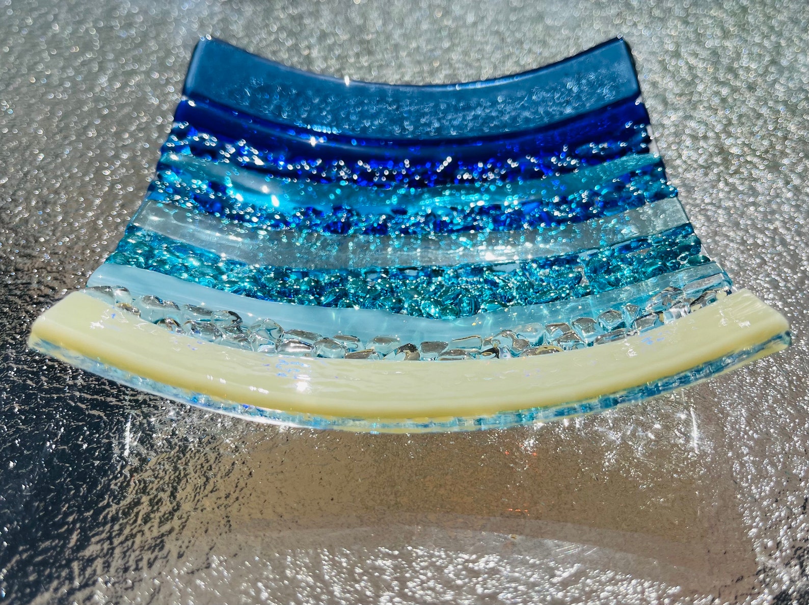 Fused Glass Beach Plate, Ocean Wave Dish, Coastal Decor - Etsy