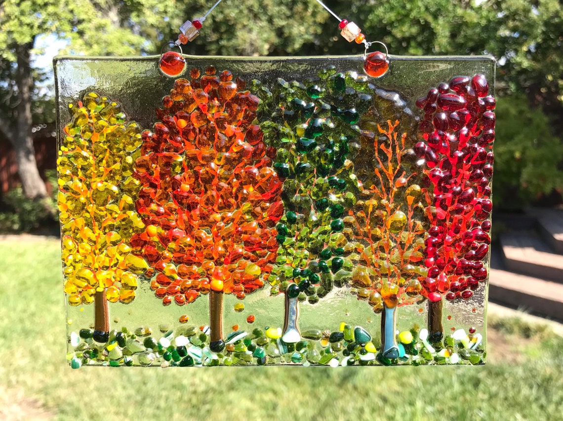 Fused Glass Fall Trees Wall Decor Autumn Leaves Suncatcher - Etsy