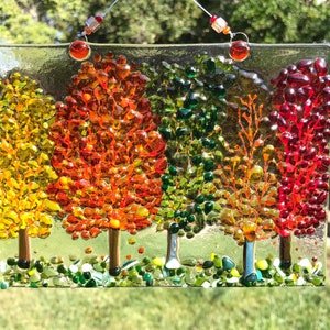 Fused Glass Fall Trees Wall Decor, Autumn Leaves Suncatcher ...