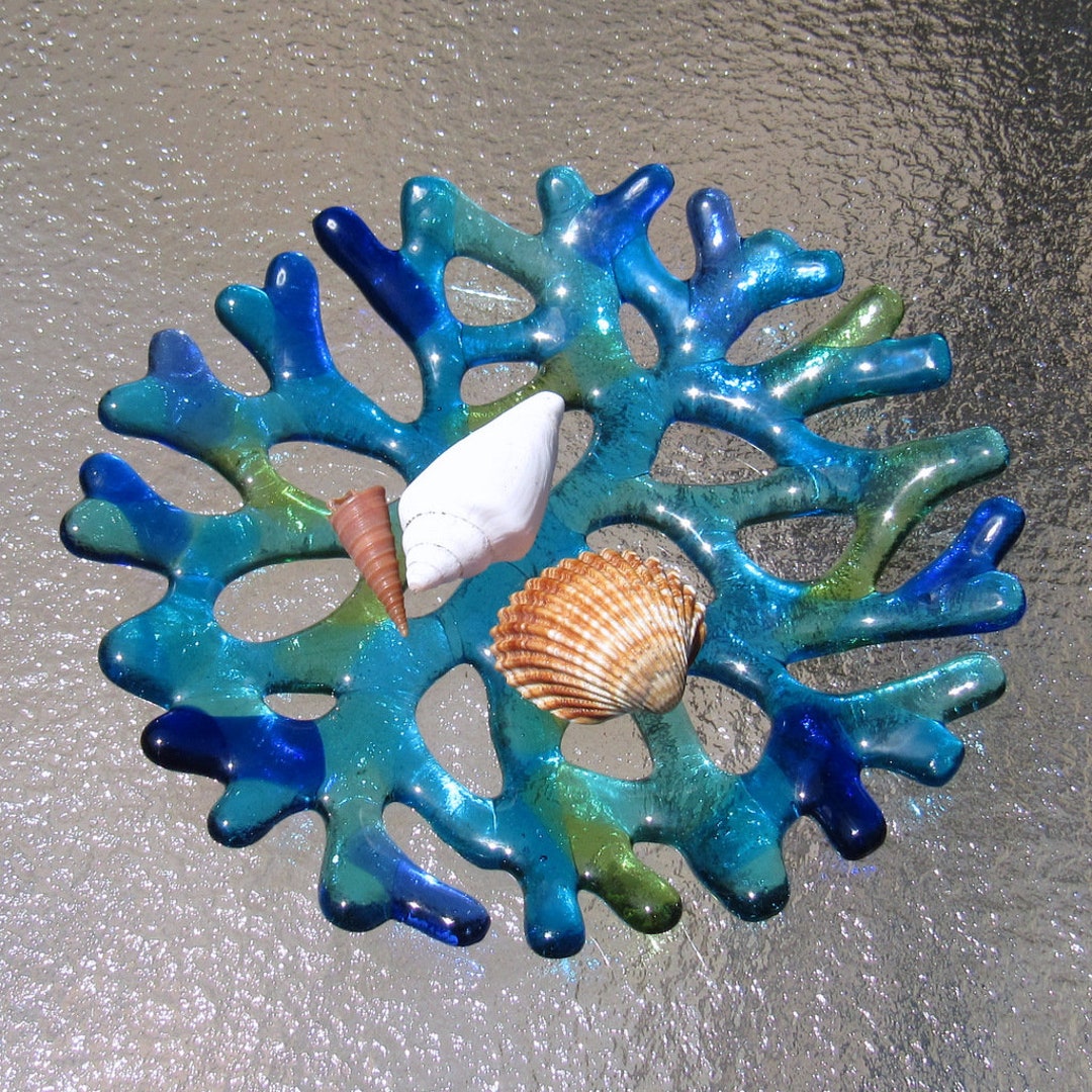 Fused Glass Coral, Wall Decor, Turquoise Blue Green Sea Glass Jewelry ...