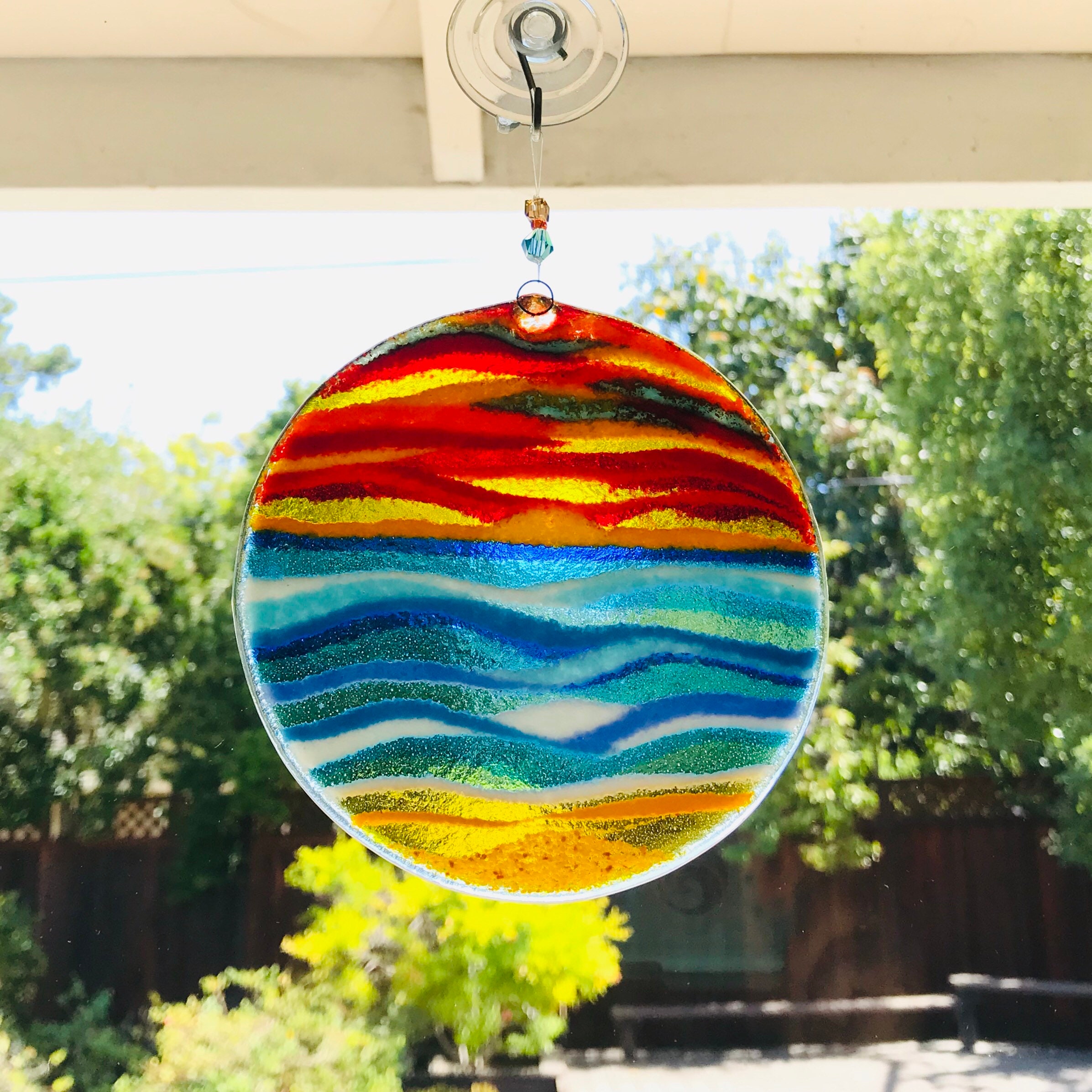 Fused Glass Beach Sunset Suncatcher Ocean Beach Sunset Art | Etsy