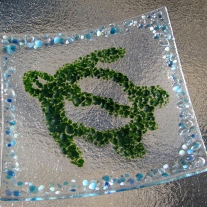 Fused Glass Turtle Plate, Glass Honu, Hawaiian Green Sea Turtle, Ocean ...