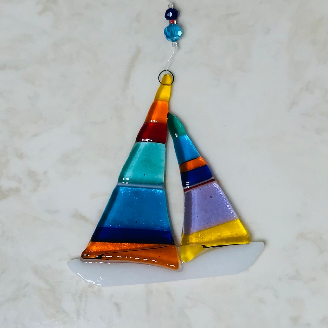Fused Glass Boat Suncatcher Ocean Beach Sailboat Glass Art - Etsy