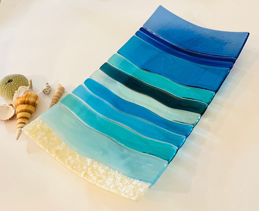 Fused Glass Beach Platter, Ocean Wave Glass Art, Ocean Beach Serving ...
