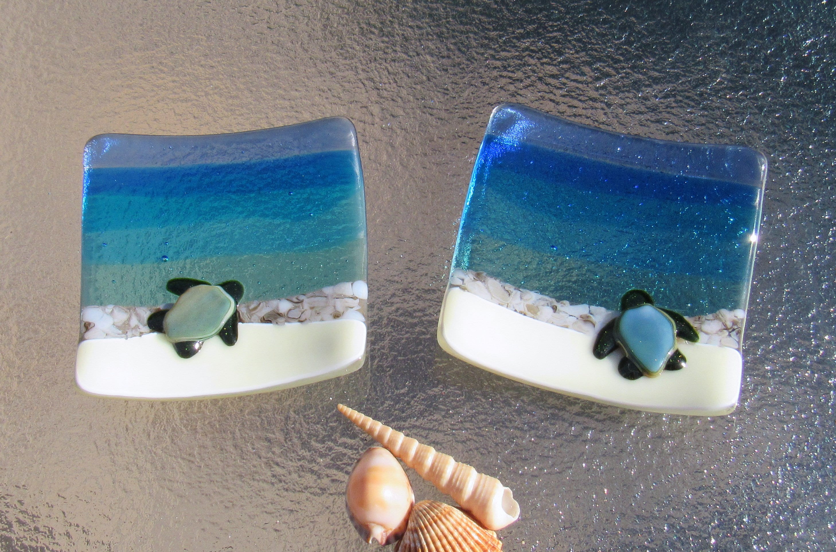 Beach Glass Sea Turtle Dish Hawaiian Green Turtle Art Plate | Etsy