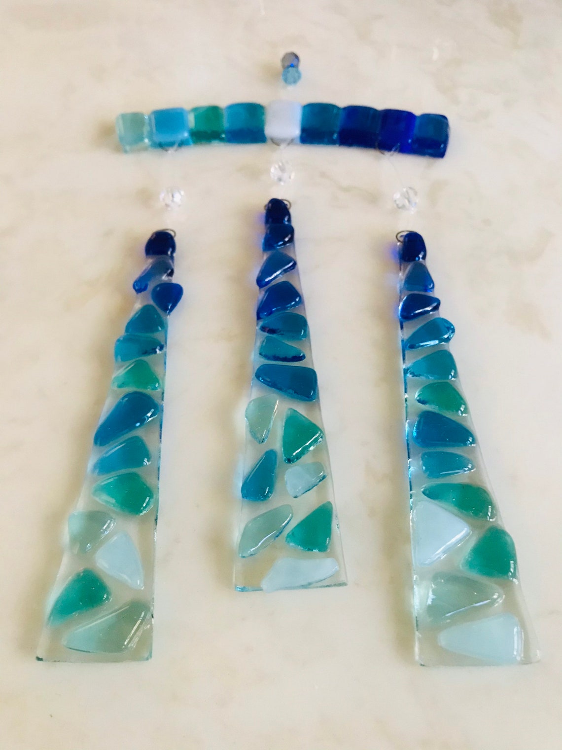 Fused Glass Wind Chime, Ocean Beach Waves Mobile, Sea Suncatcher - Etsy