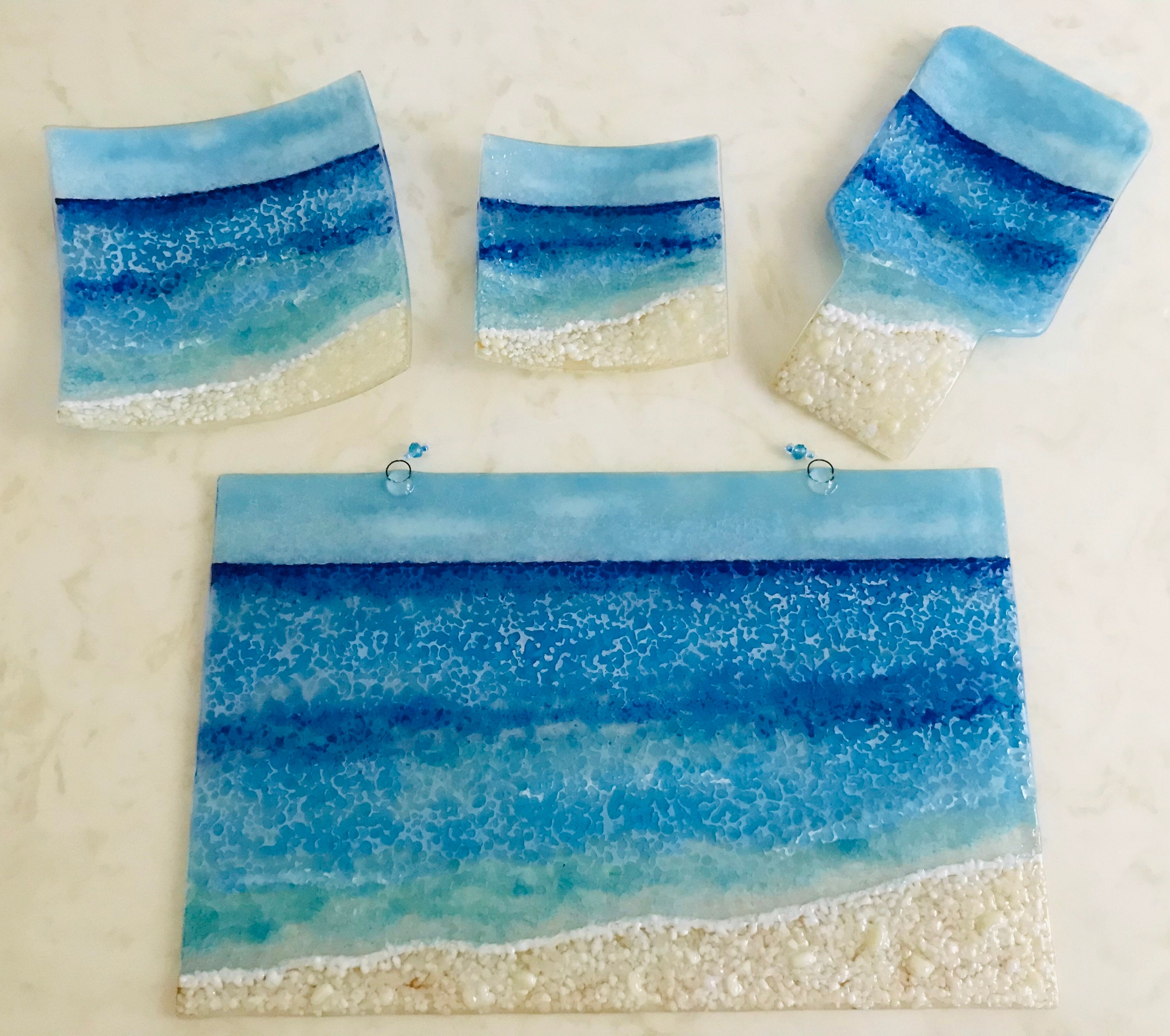 Fused Glass Beach Wall Art Sea Glass Sun Catcher Blue Ocean | Etsy