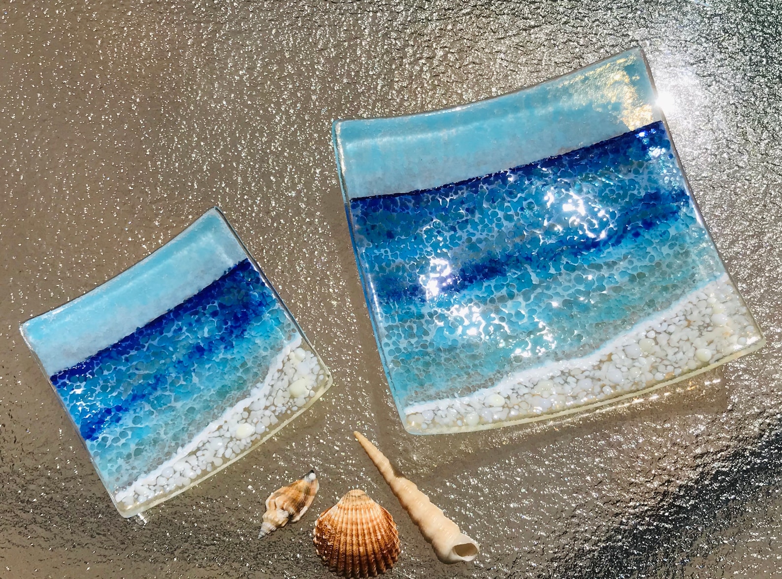 Fused Glass Beach Plate Turquoise Blue Sea Glass Dish Ocean - Etsy