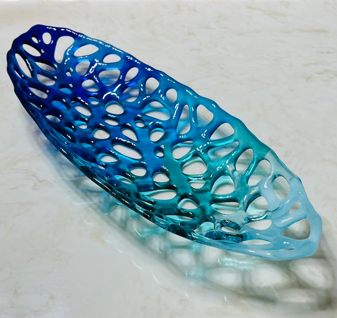 Glass Coral Bowl, Fused Glass Beach Oval Plate, Beach Glass Art ...