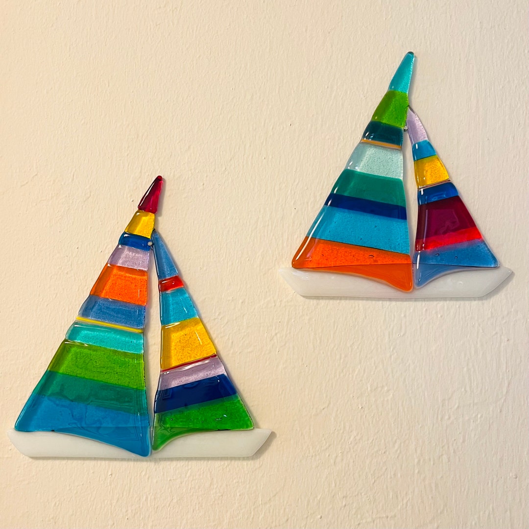 Fused Glass Sailboat Wall Art, Colorful Ocean Beach Decor - Etsy
