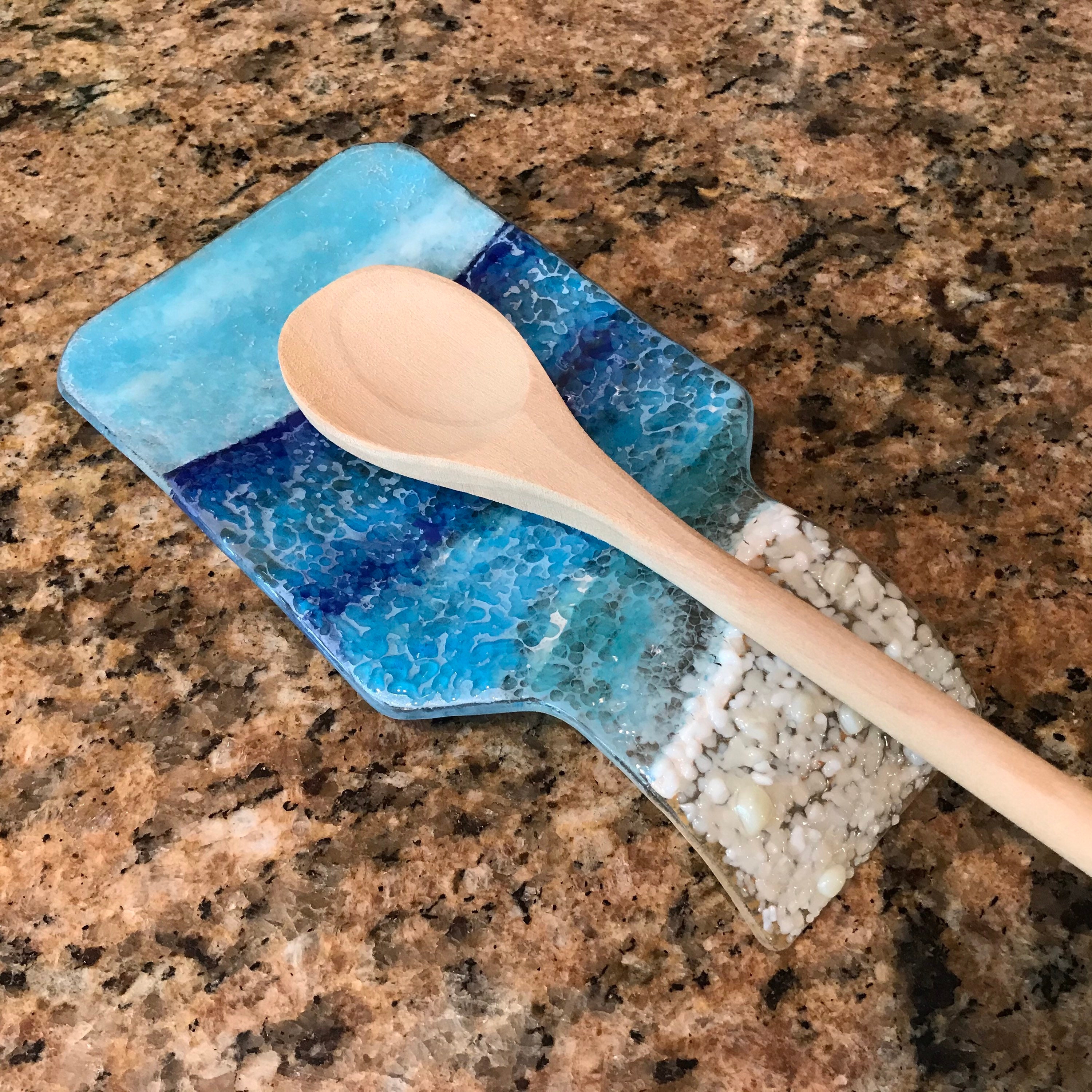 Fused Glass Beach Spoon Rest, Turquoise Waves, Handmade Decor - Etsy