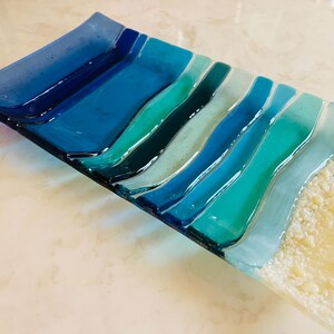 Fused Glass Ocean Wave Plate, Beach Glass Art, Ocean Beach Platter ...
