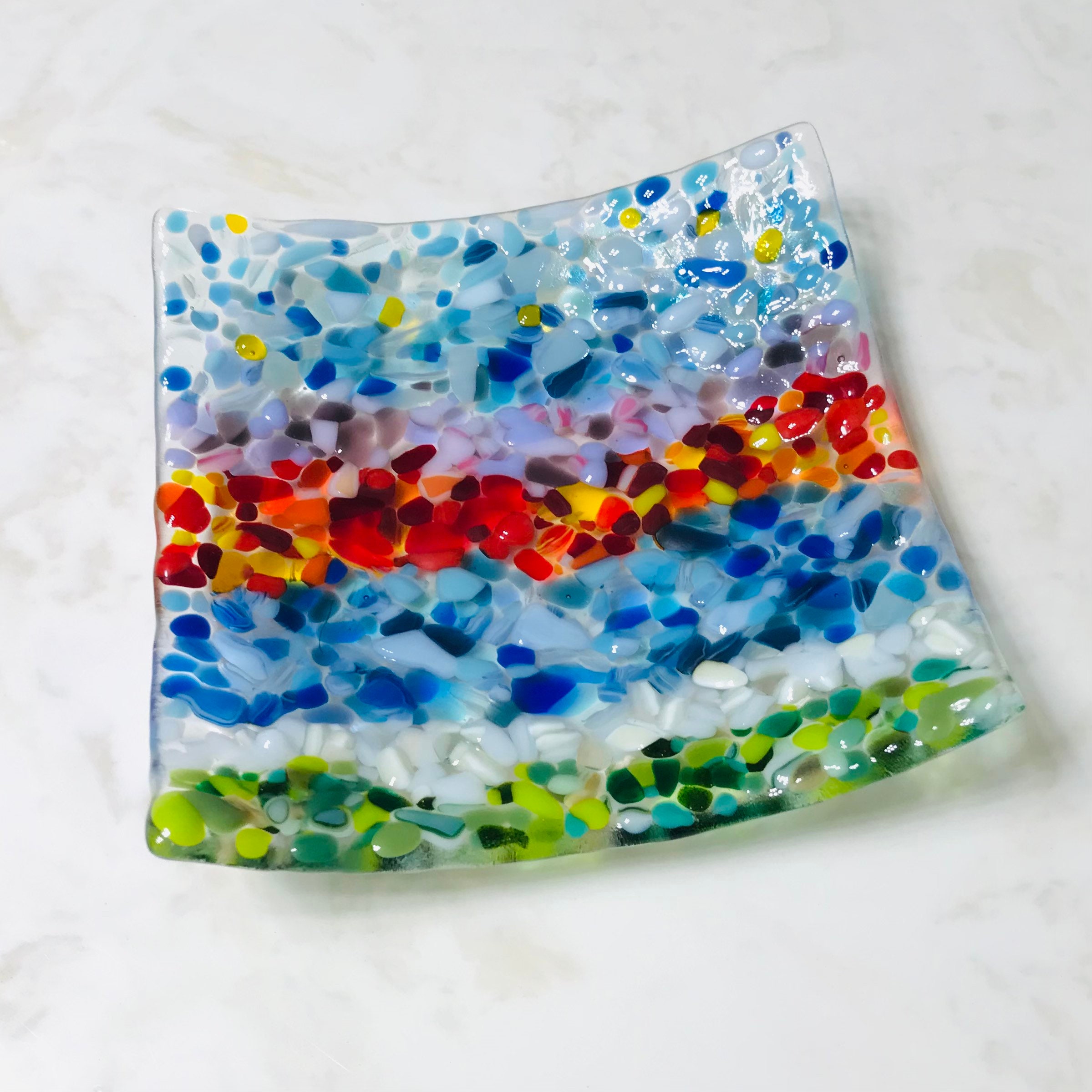 Fused Glass Beach Sunset Plate, Ocean Waves Art, Jewelry Keeper - Etsy