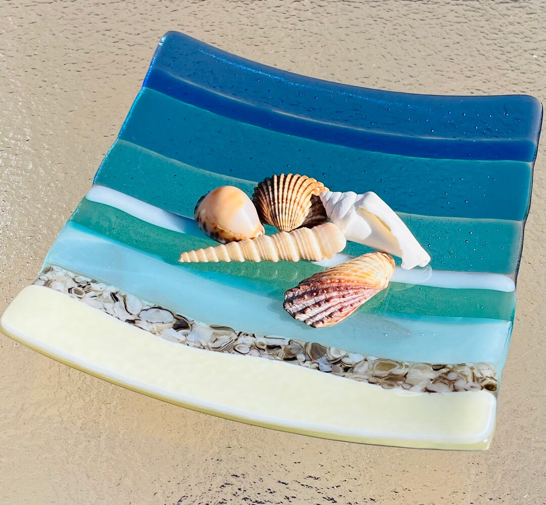 Fused Glass Beach Plate, Glass Ocean Wave, Sand Beach Dessert Plate ...