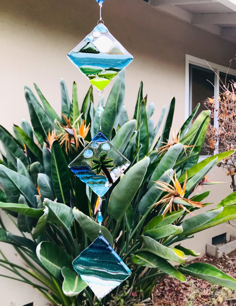 Fused Glass Mobile Custom My Happy Places Glass Art Ocean | Etsy