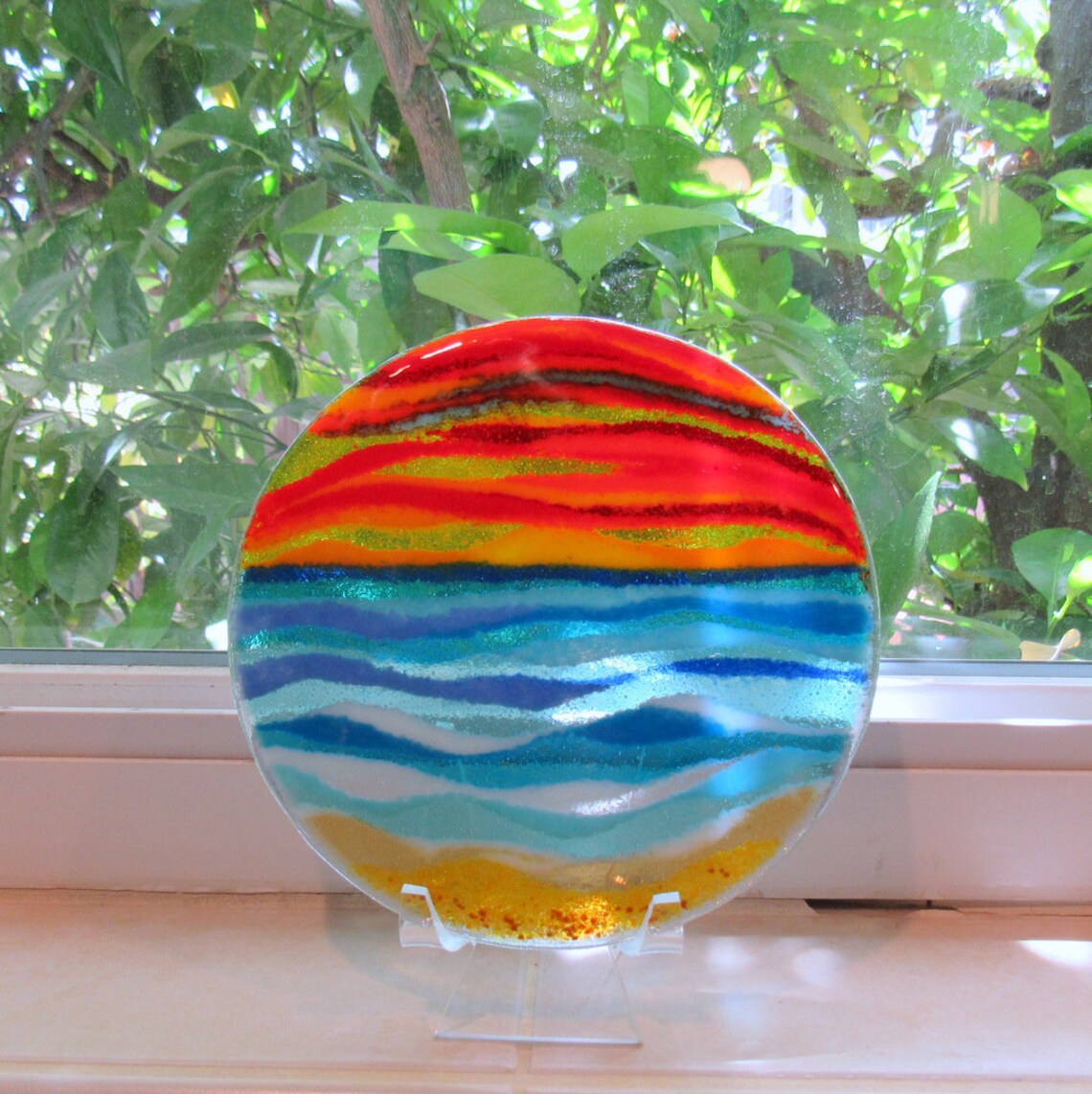 Fused Glass Beach House Decor Ocean Beach Sunset Art With - Etsy