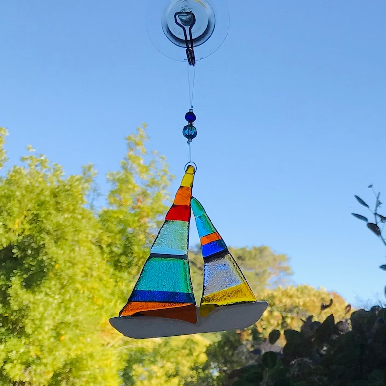 Fused Glass Boat Suncatcher Ocean Beach Sailboat Glass Art | Etsy