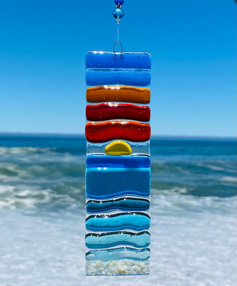 Fused Glass Beach Sunset Suncatcher Sunset Glass Wall Art | Etsy
