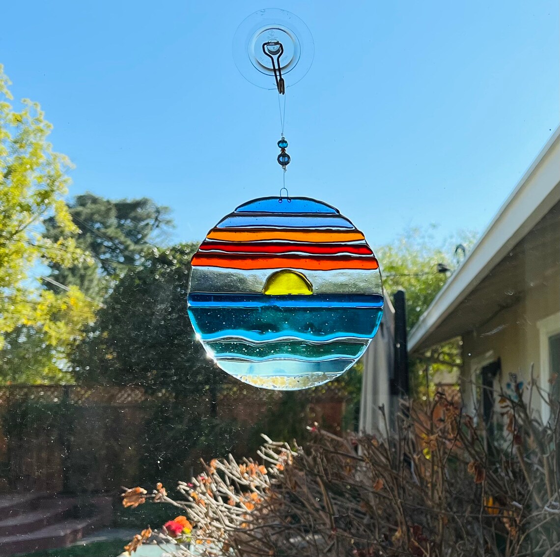 Fused Glass Beach Sunset Suncatcher Round Sunset Glass Wall - Etsy
