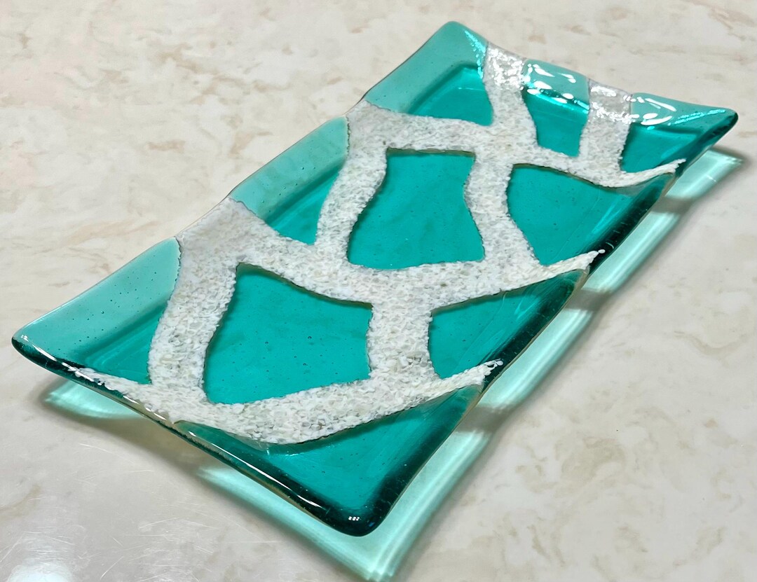 Fused Glass Beach Plate, Aquamarine Coral Platter, Ocean Decor - Etsy