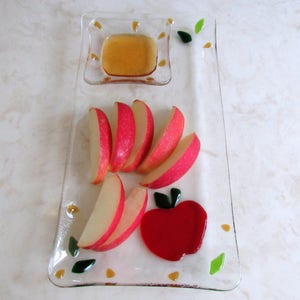 Fused Glass Rosh Hashanah Plate, Apple Honey Dish Set, Judaica Gift - Etsy