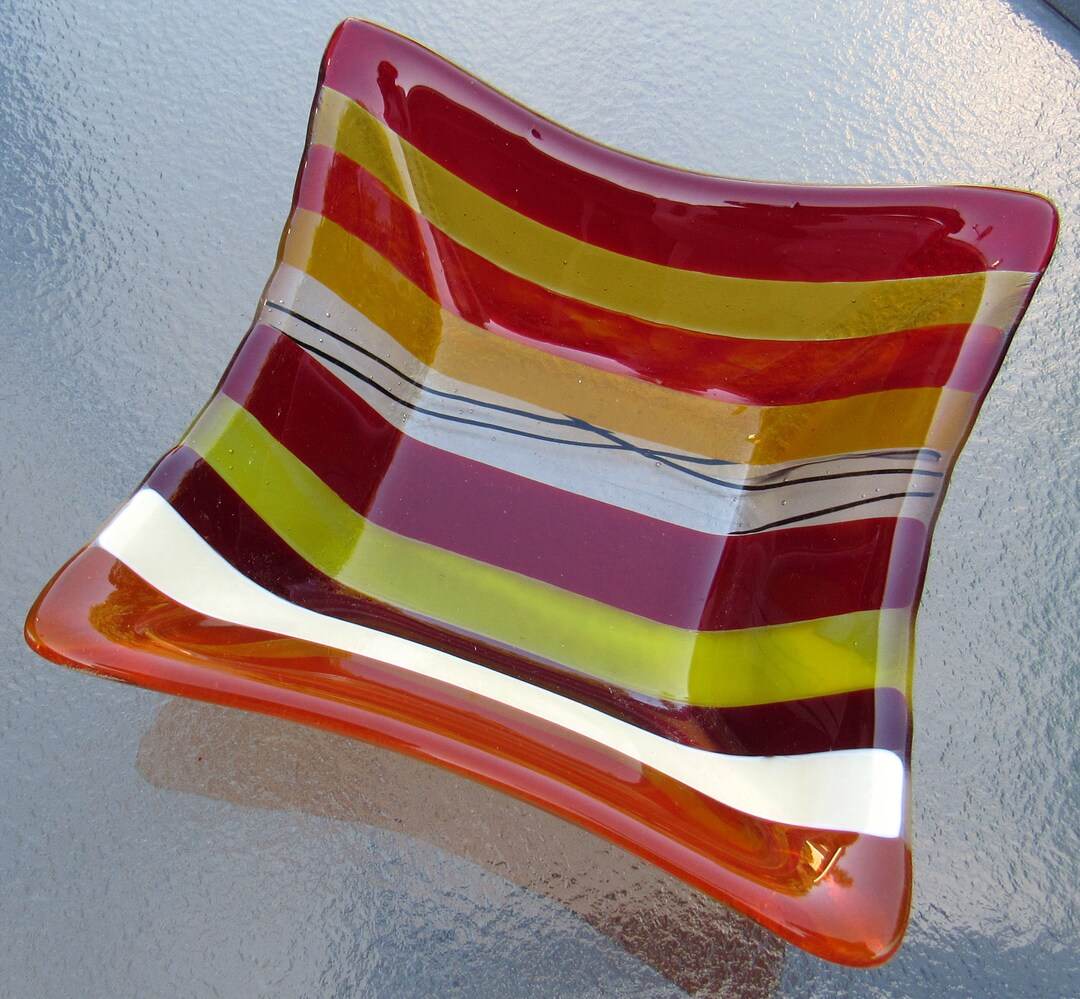 Fused Glass Bowl, Red Glass Decor, Christmas Plate, Valentine's Day ...