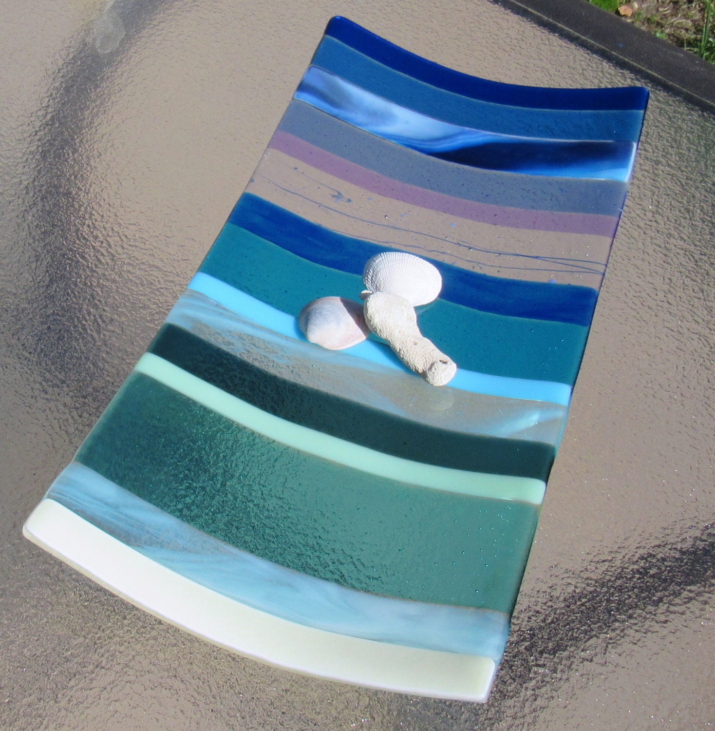 Fused Glass Beach Platter Ocean Beach Serving Tray Sea and | Etsy UK