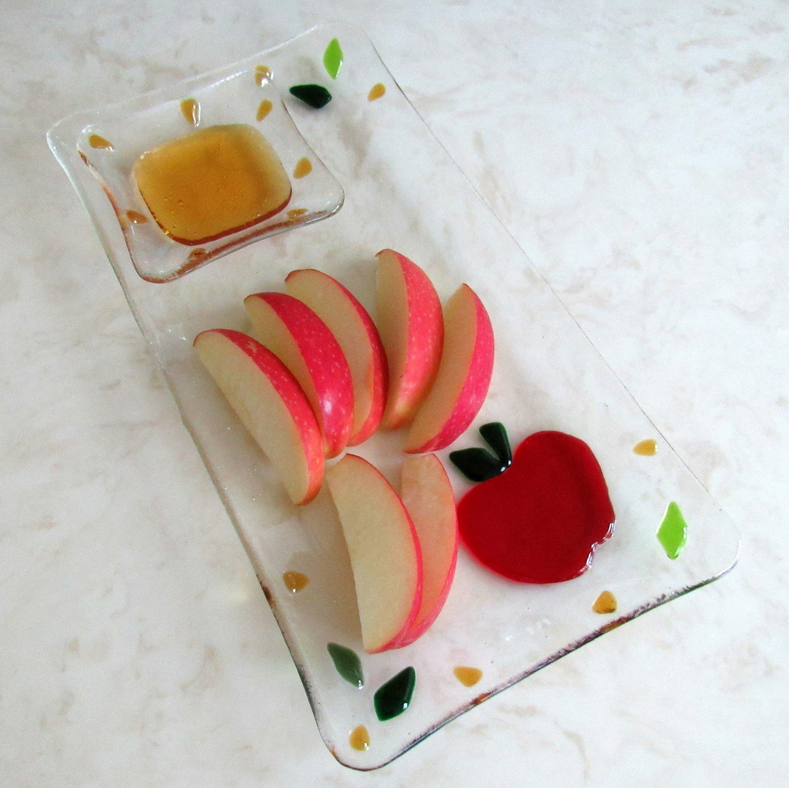 Fused Glass Rosh Hashanah Plate, Apple Honey Dish Set, Judaica Gift - Etsy