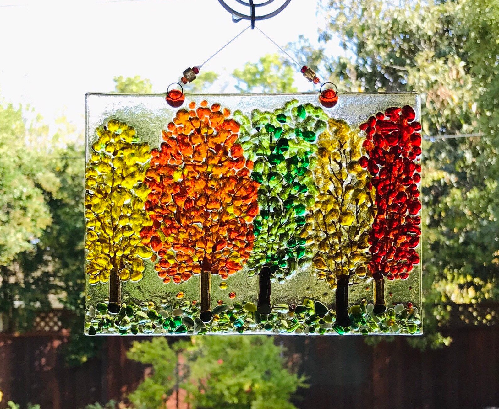 Fused Glass Fall Trees Wall Decor, Autumn Leaves Suncatcher ...