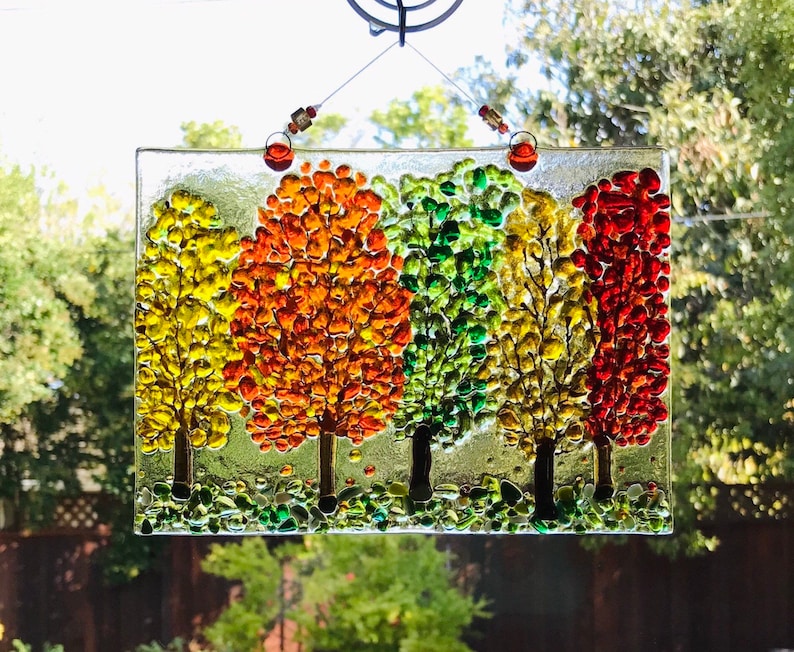 Fused Glass Fall Trees Wall Decor Autumn Leaves Suncatcher - Etsy