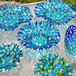 Glass Coral Bowl, Fused Glass Beach Oval Plate, Beach Glass Art ...