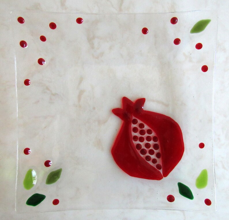 Fused Glass Plate Red Pomegranate Platter Rosh Hashanah - Etsy