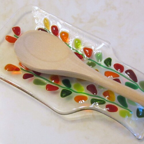 Fused Glass Spoon Rest Floral Blooming Branches in Reds | Etsy