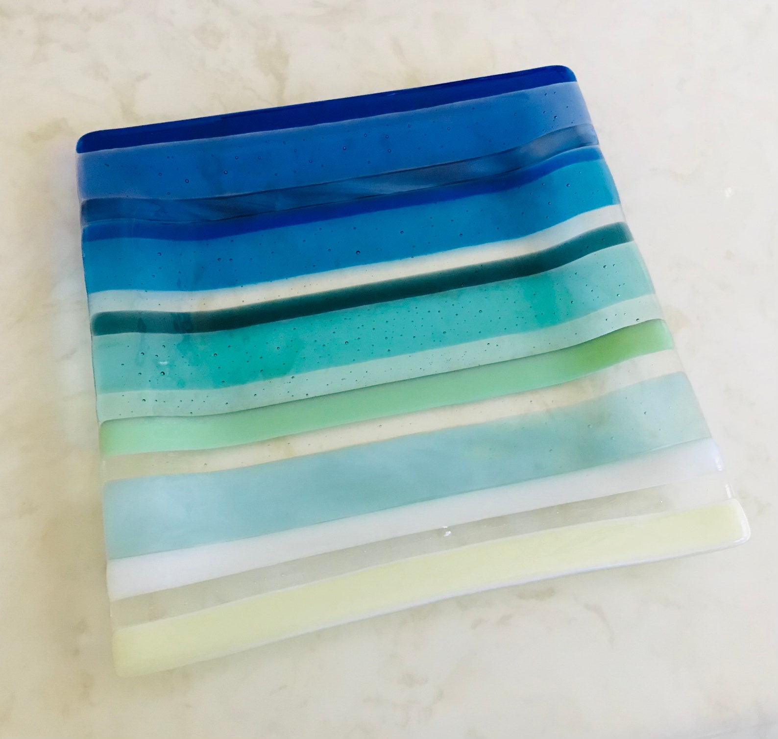 Fused Glass Beach Plate, Ocean Beach Dish, Turquoise Sea Glass Tray ...