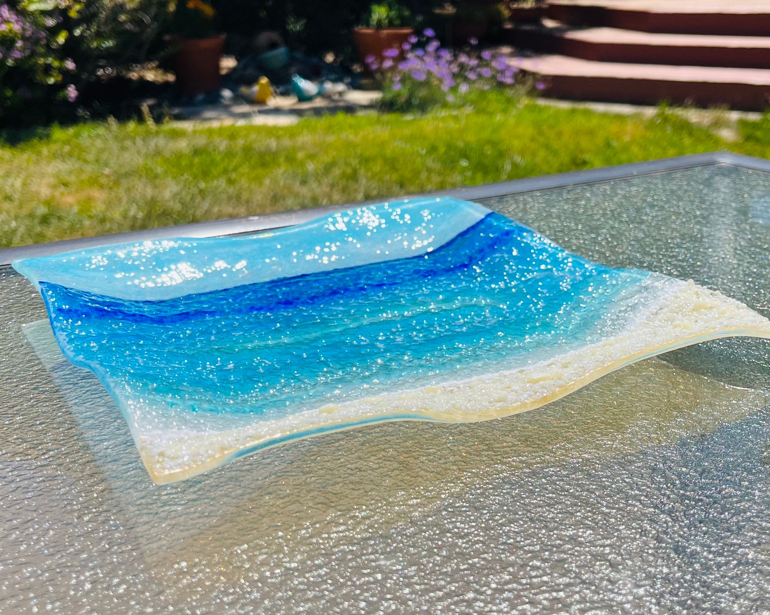 Fused Glass Beach Plate, Ocean Wave Serving Platter, Beach House Decor ...