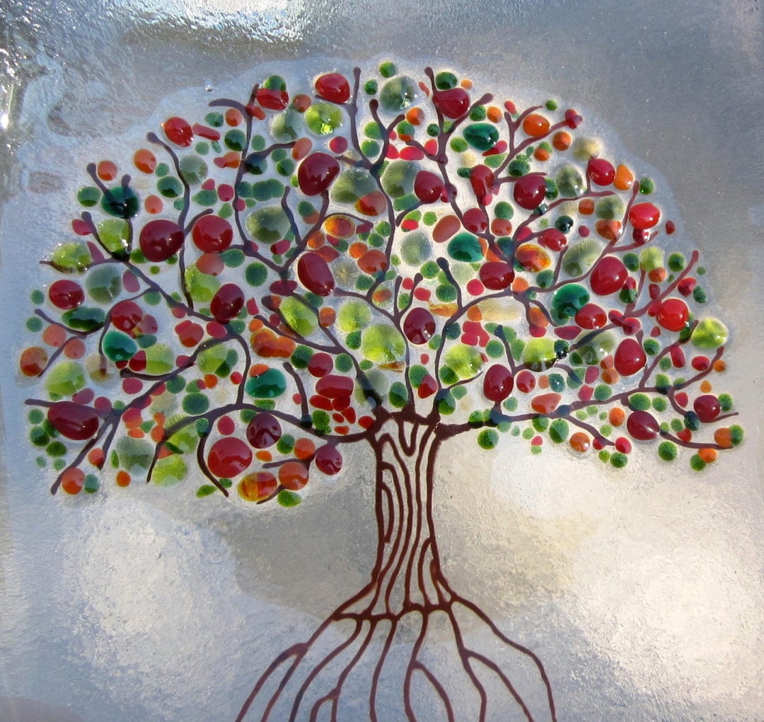 Tree of Life Fused Glass Plate, Mothers Day Family Tree, Blooming ...