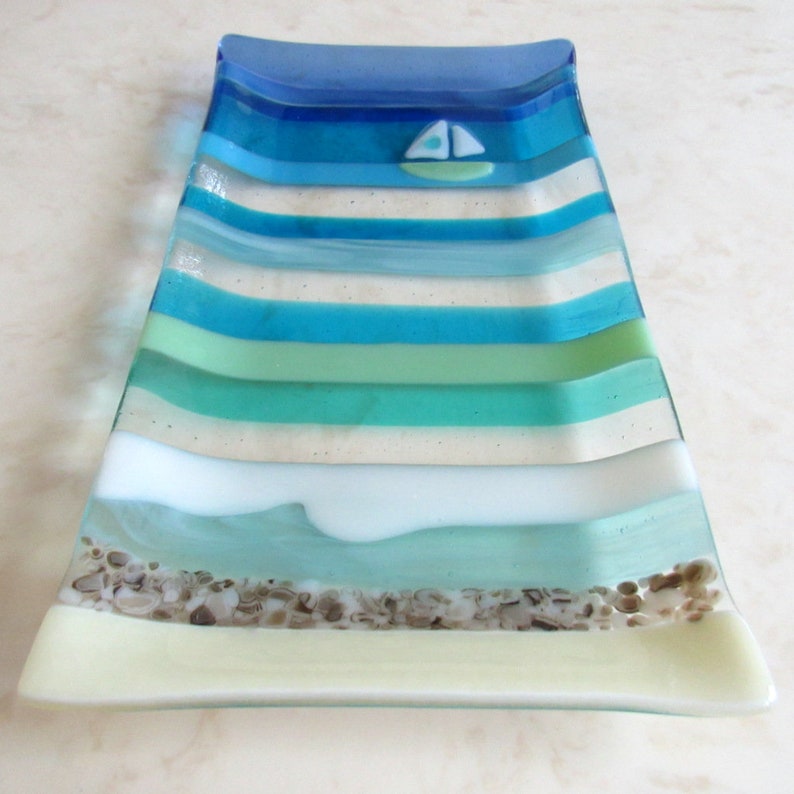 Fused Glass Plate Glass Boat Beach Rocks Holidays Gift | Etsy