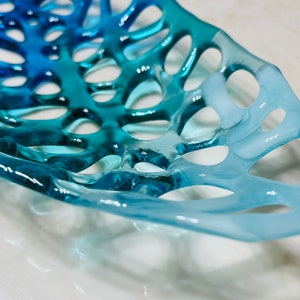 Glass Coral Bowl, Fused Glass Beach Oval Plate, Beach Glass Art ...