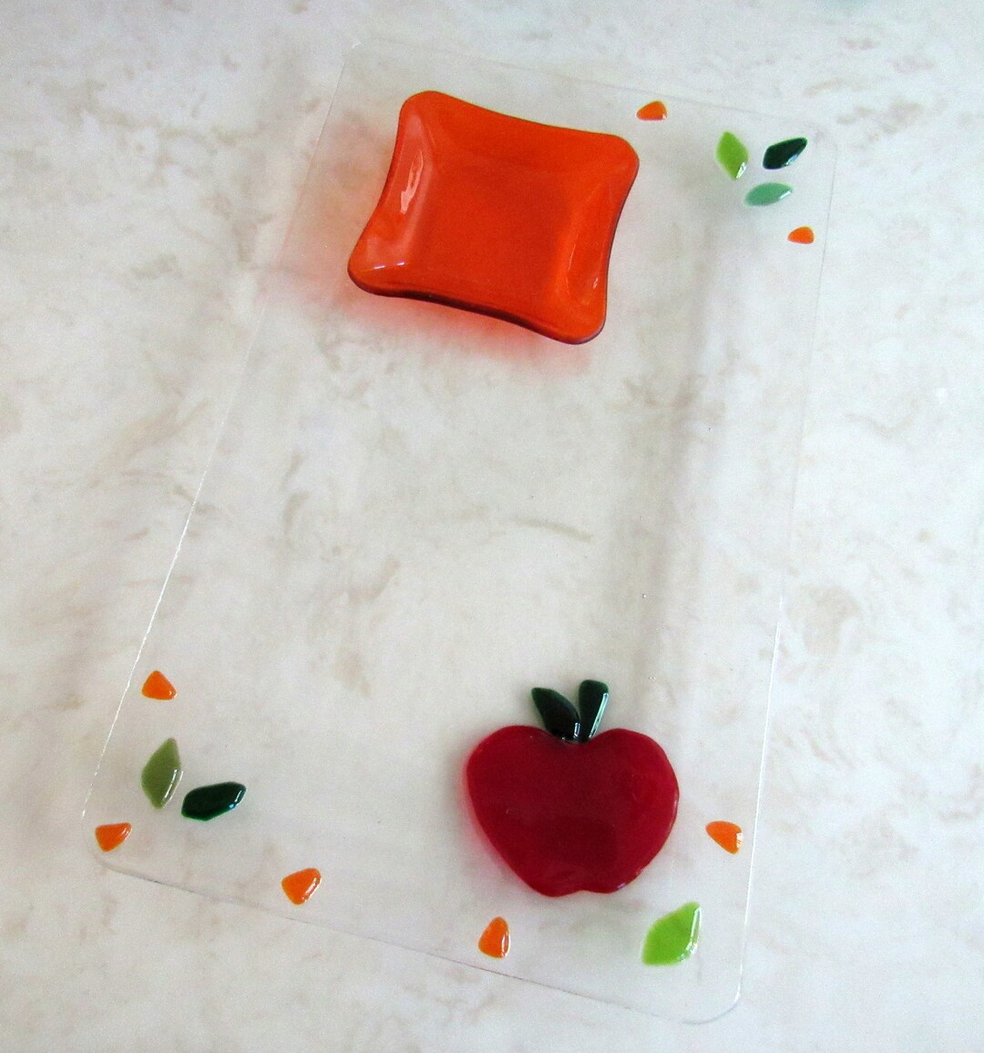Fused Glass Rosh Hashanah Plate Set, Apple and Honey Dish, Jewish ...