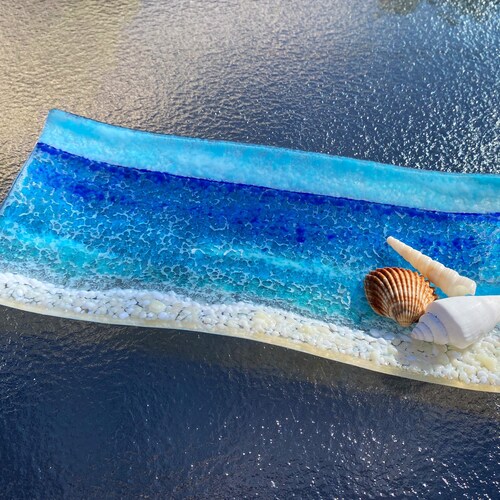 Fused Glass Platter Ocean Beach Serving Tray Sea Glass Plate | Etsy