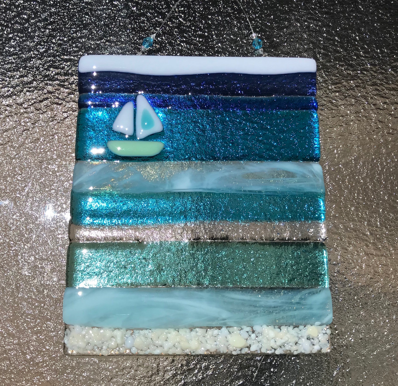 Fused Glass Beach Wall Art Ocean Beach Sailboat Suncatcher | Etsy