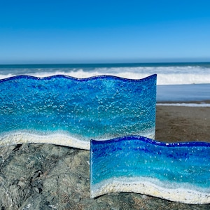 Fused Glass Ocean Wave, Free Standing Glass Wave Art, Beach Glass Decor ...