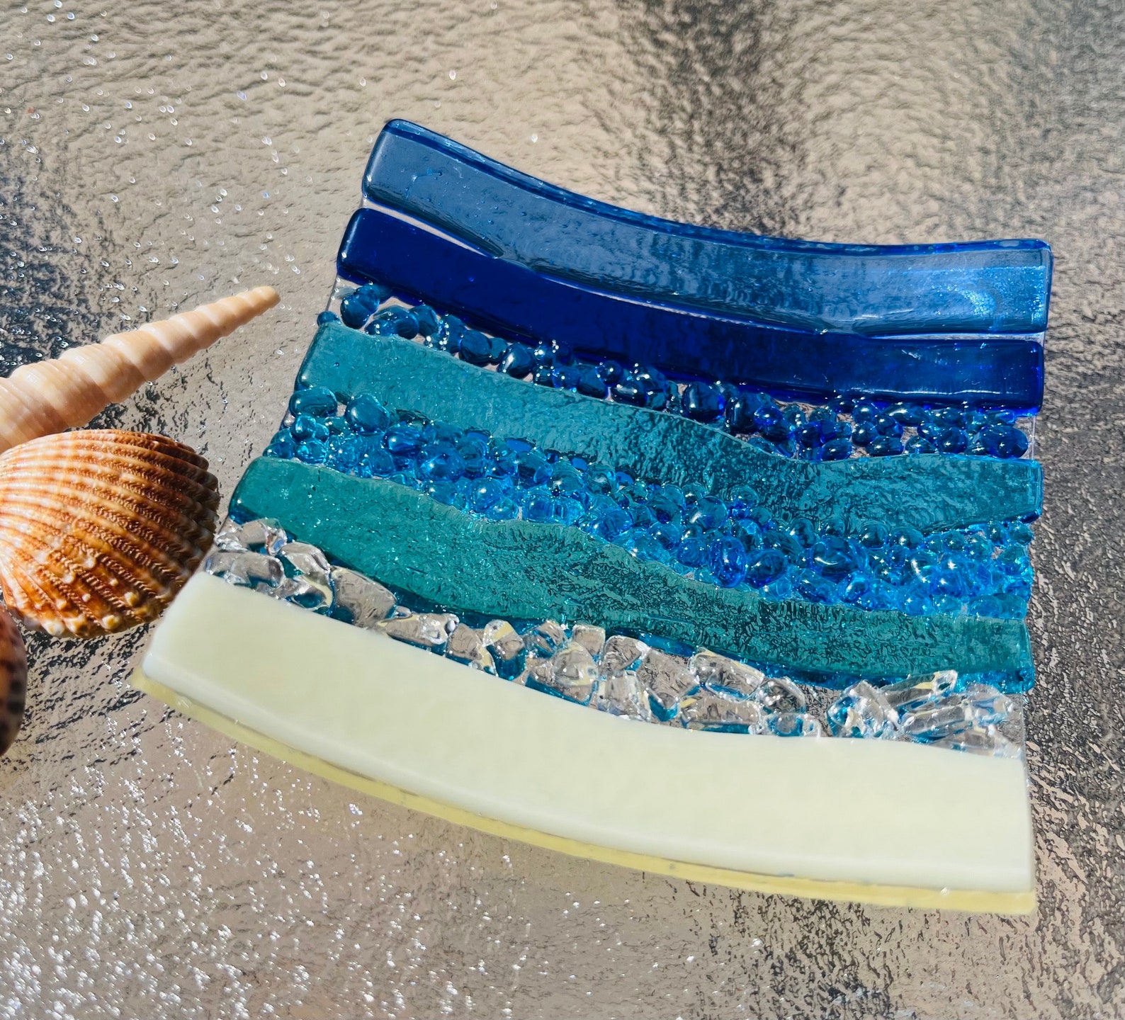 Fused Glass Beach Plate, Ocean Wave Dish, Coastal Decor - Etsy