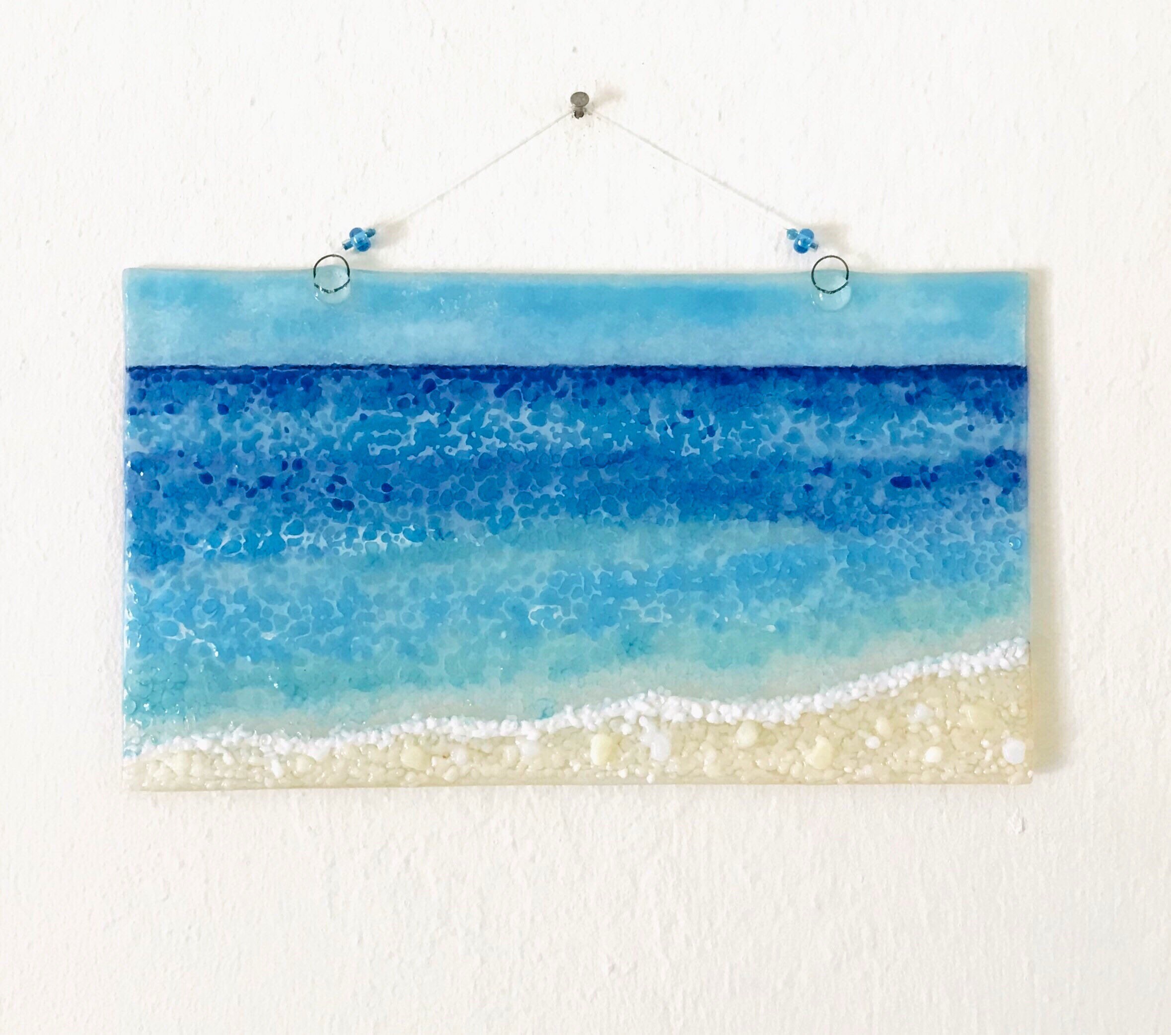 Fused Glass Beach Wall Art Sea Glass Sun Catcher Blue Ocean | Etsy