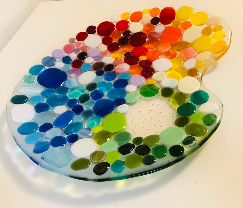 Fused Glass Artist Palette, Colorful Glass Platter, Art Centerpiece - Etsy